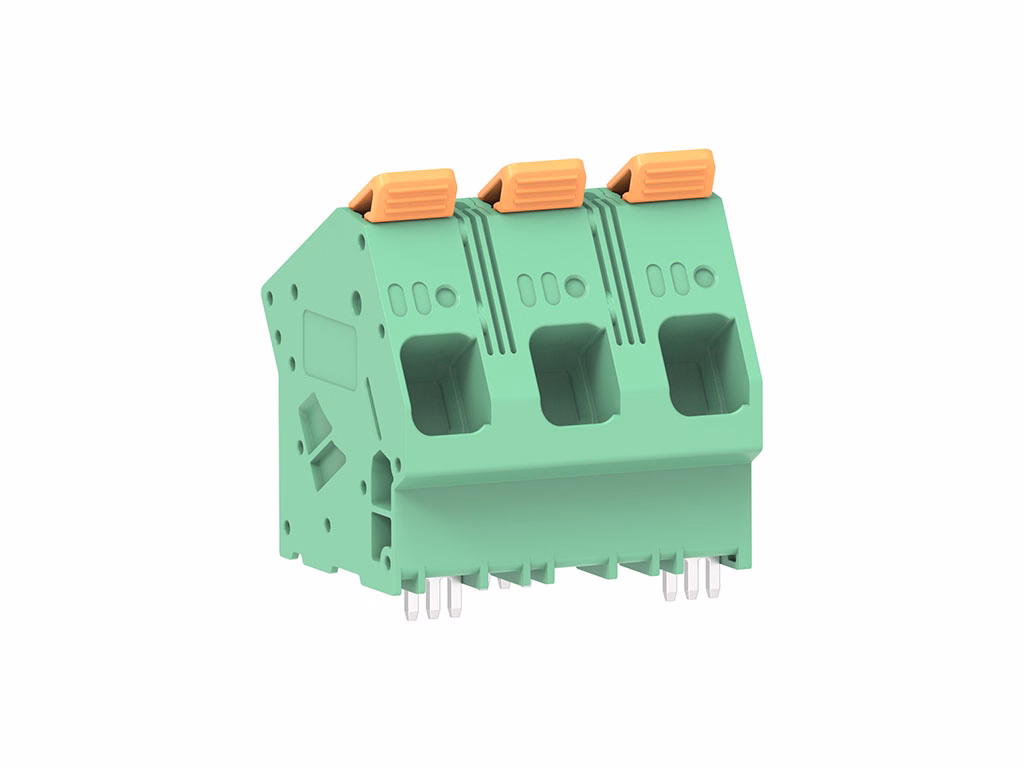 15.00mm Pitch Lever Activated Fixed Mount PCB Terminal Block, 35° Wire Entry, Left Front Terminal, 3 Circuits for sale