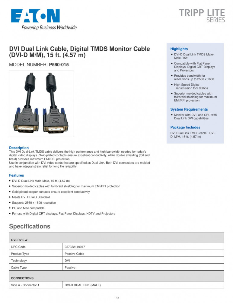 P560-015 product document image, page 1