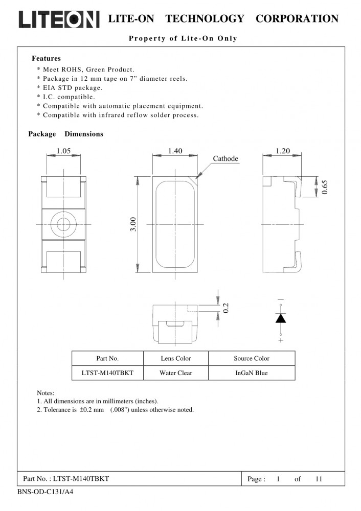 LTST-M140TBKT datasheet page 1