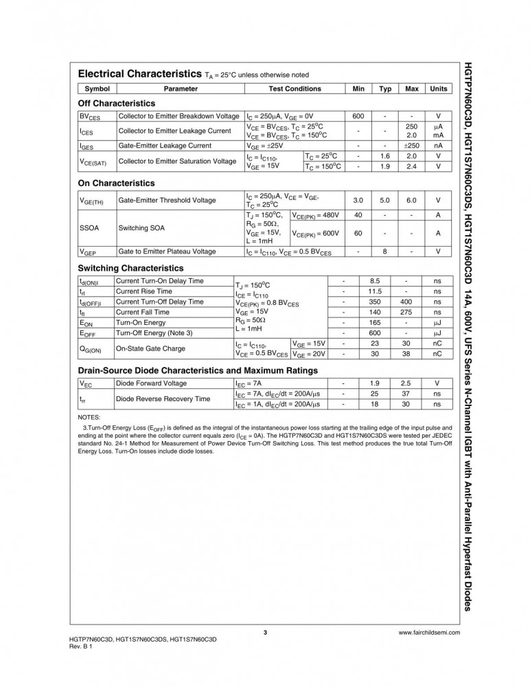 HGT1S7N60C3D datasheet page 3