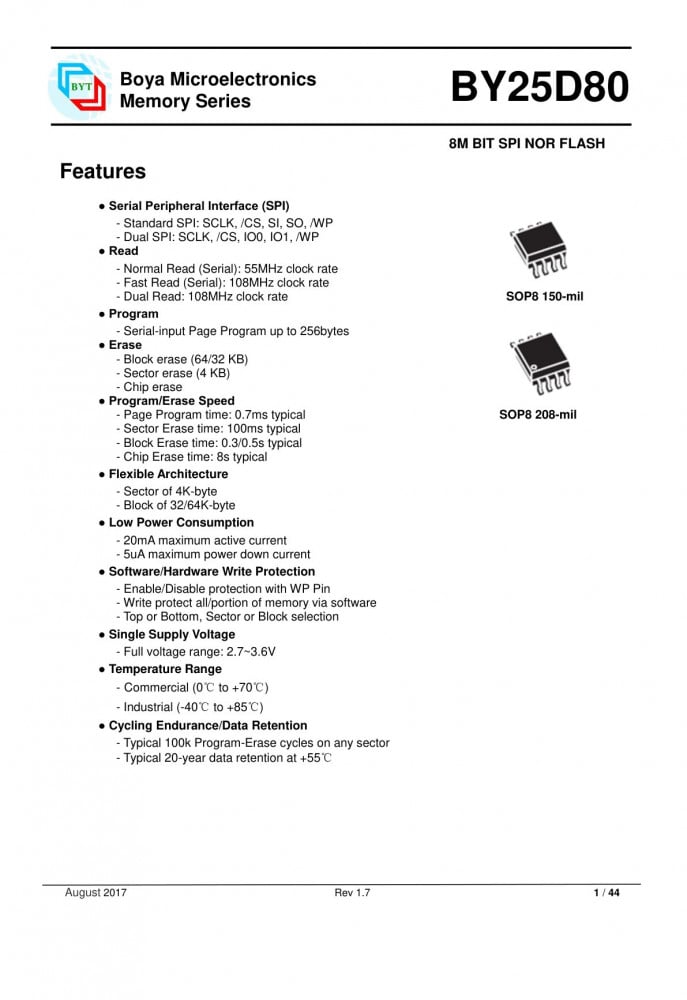 BY25D80 technical document page 1