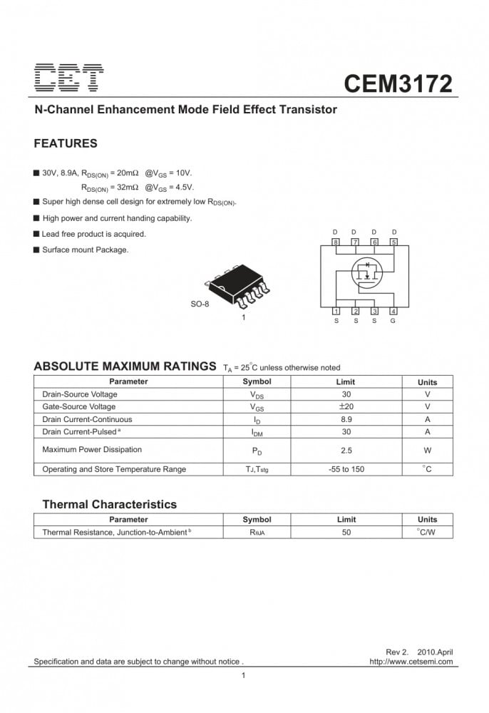 CEM3172 datasheet page 1