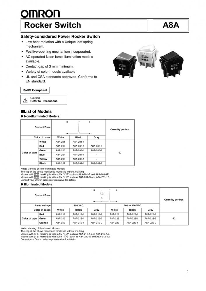 OMRON A8A document page 1
