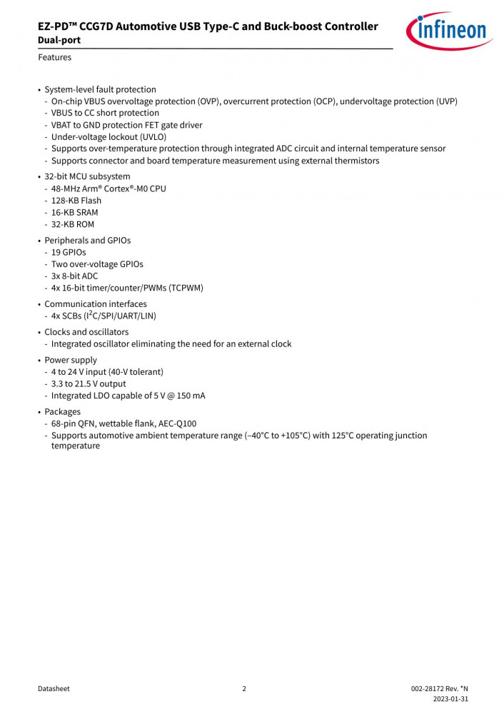 CYPD7291-68LDXS technical document page 2