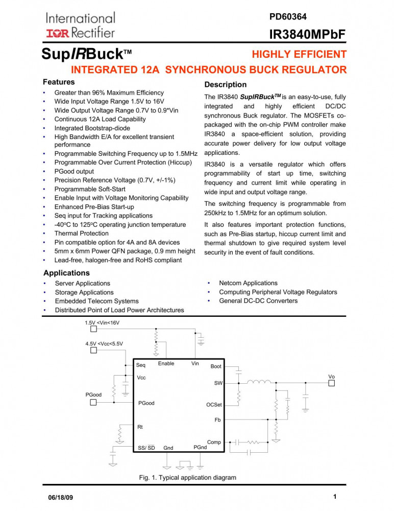 IR3840MTRPBF datasheet page 1