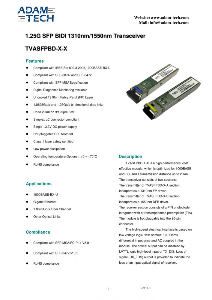TVASFPBD-X-X technical document page 1