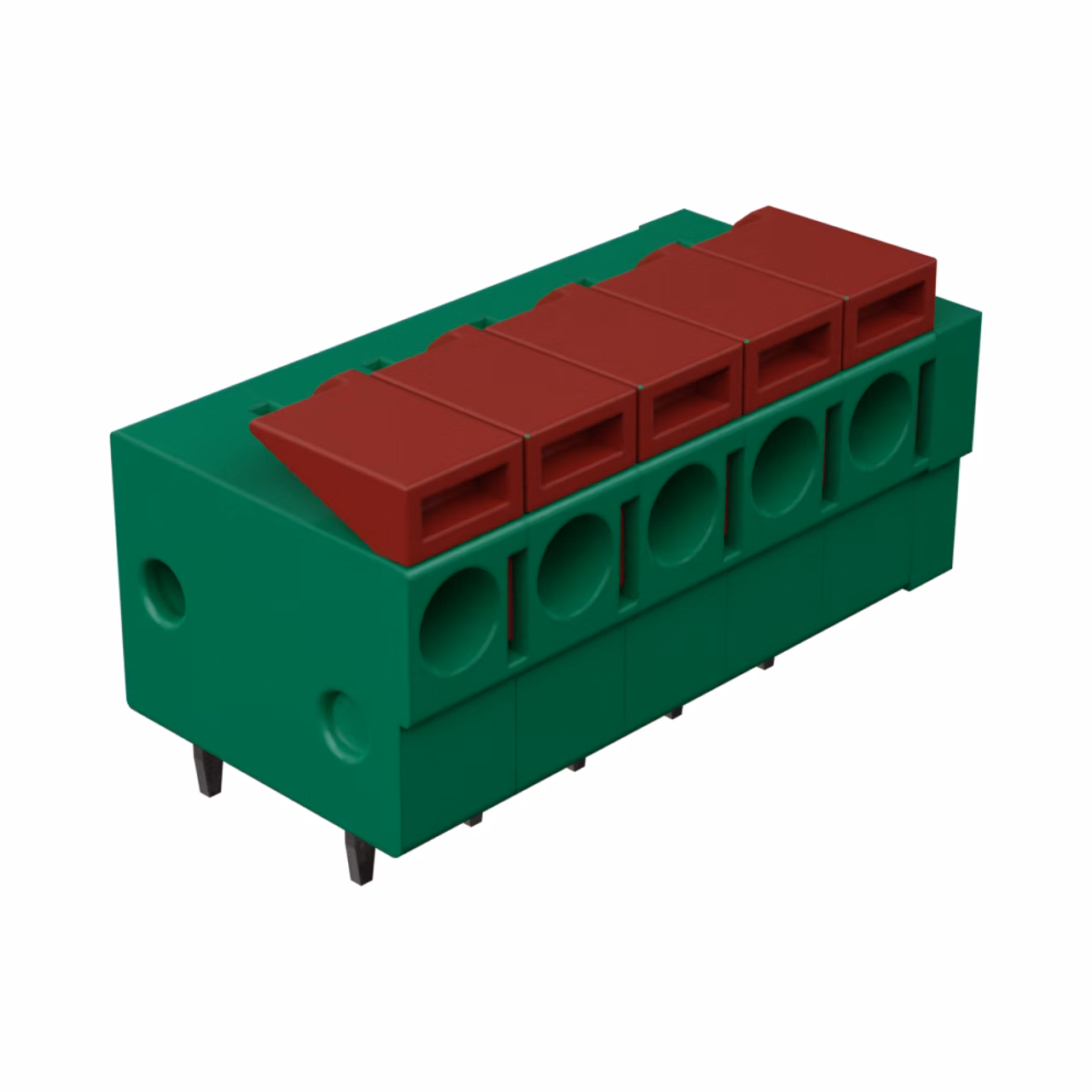 5.00mm Pitch, Eurostyle Fixed-Mount Push-Button Terminal Block, Horizontal, 10A, 22-14 AWG, Green, 5 Circuits for sale