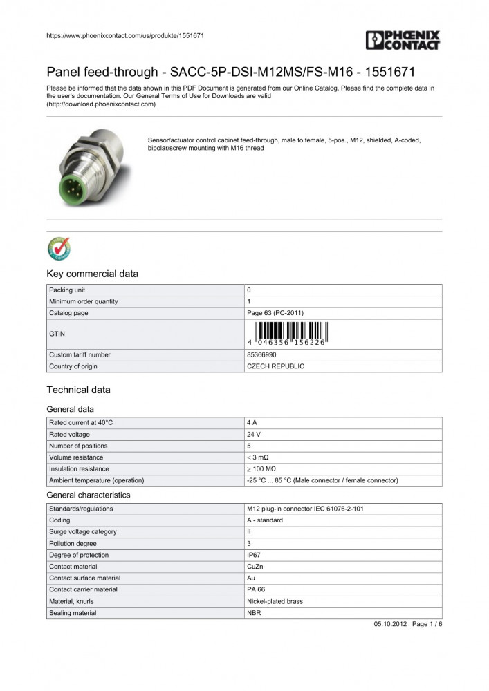 Phoenix Contact 1551671 technical document page 1