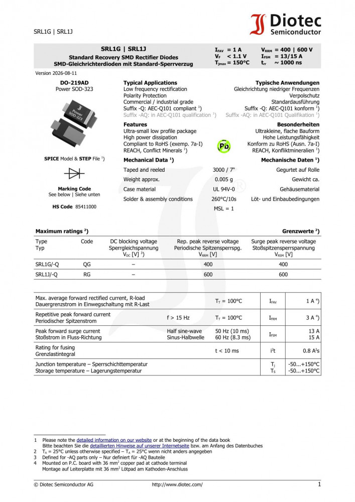 DIOTEC SRL1G datasheet page 1