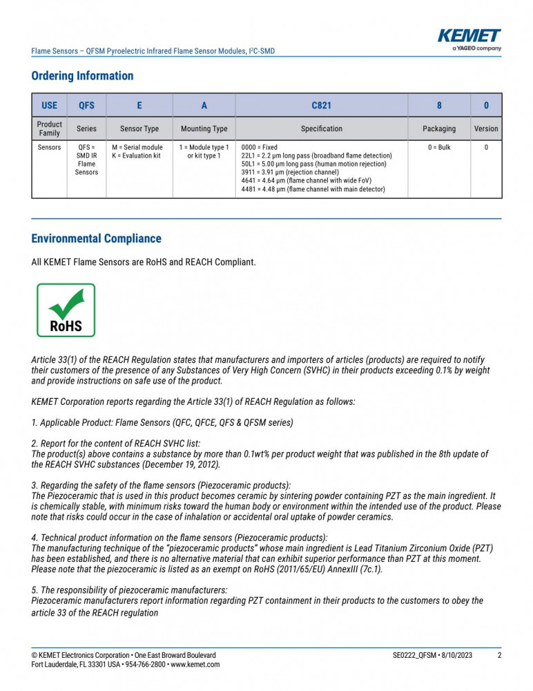 KEMET USEQFSM122L100 datasheet page 2