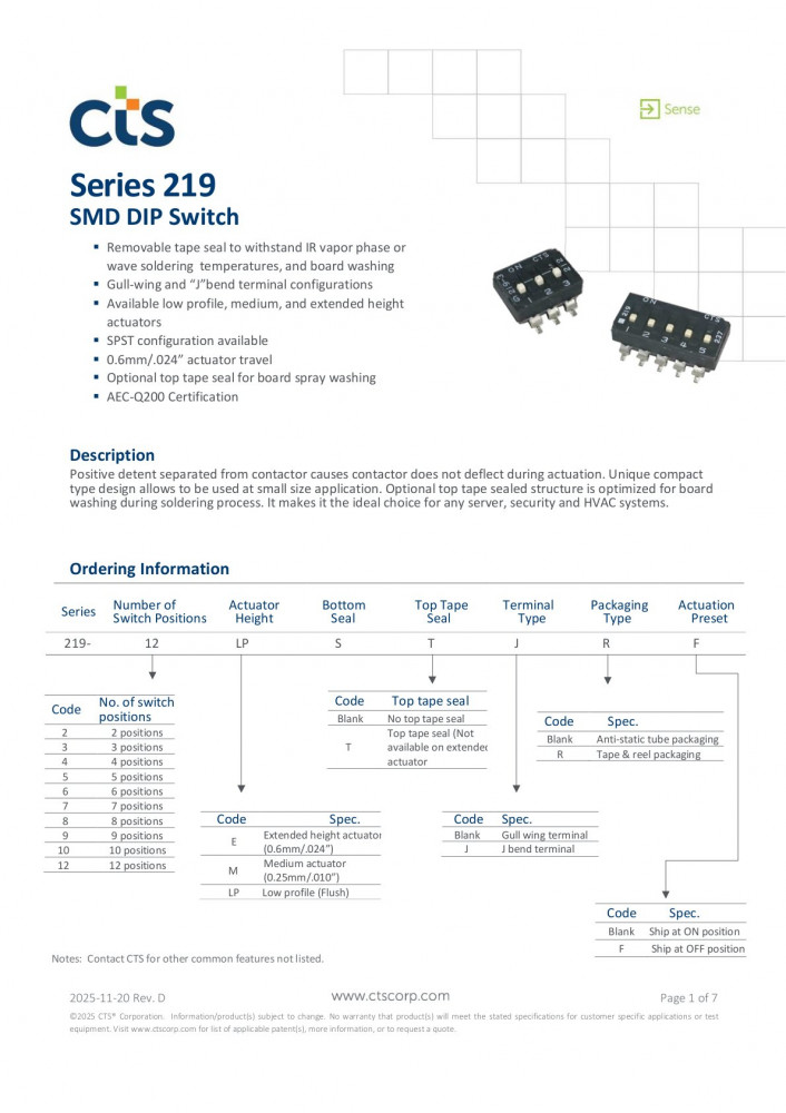 Series 219 technical document page 1