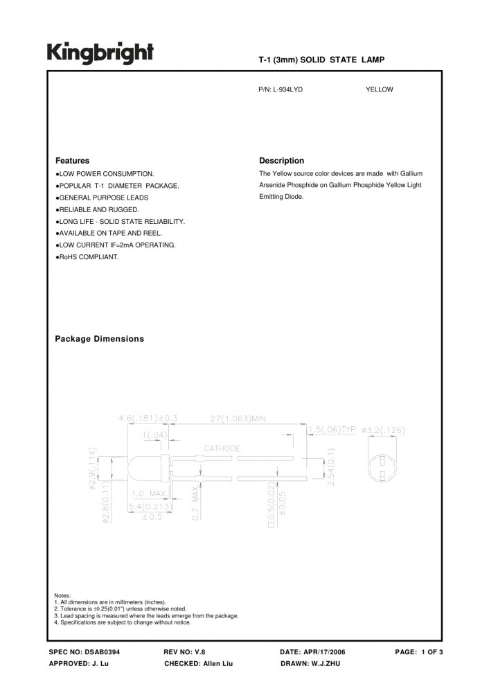 L-934LYD technical document page 1