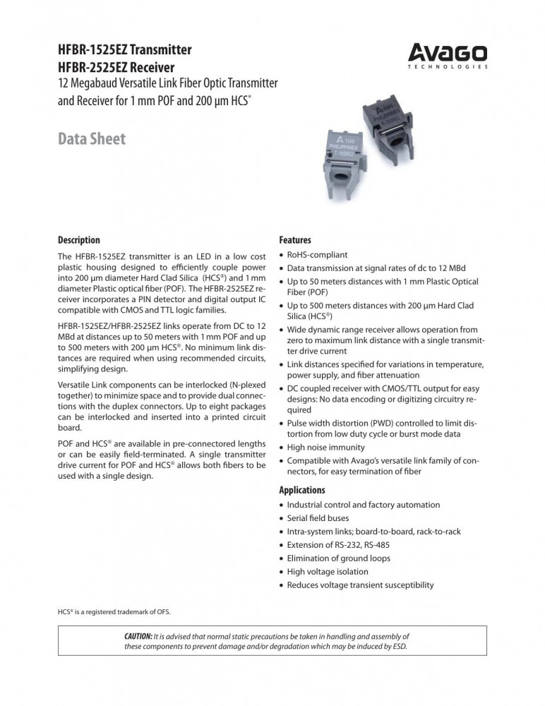 HFBR-1525EZ datasheet page 1