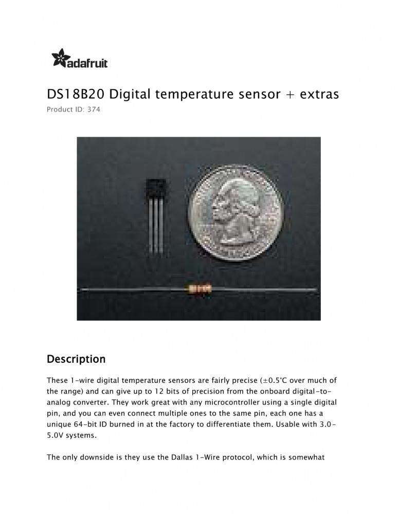 DS18B20 product documentation page 1