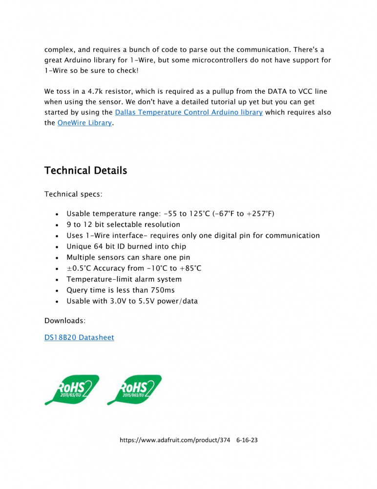 DS18B20 product documentation page 2