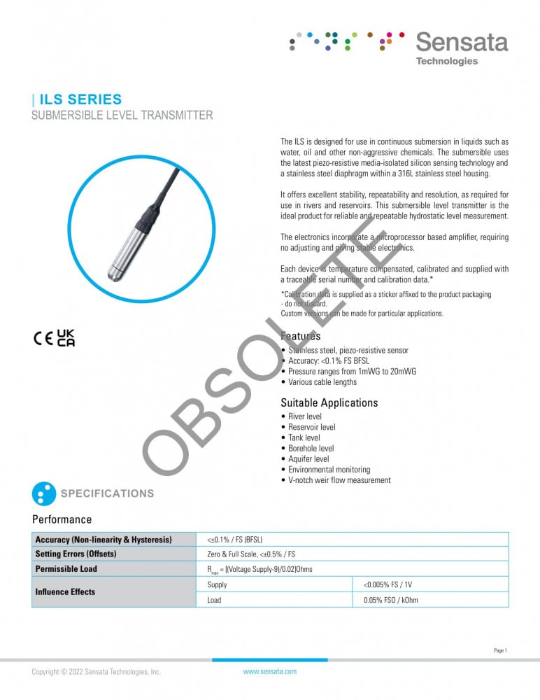 Sensata ILS series datasheet page 1