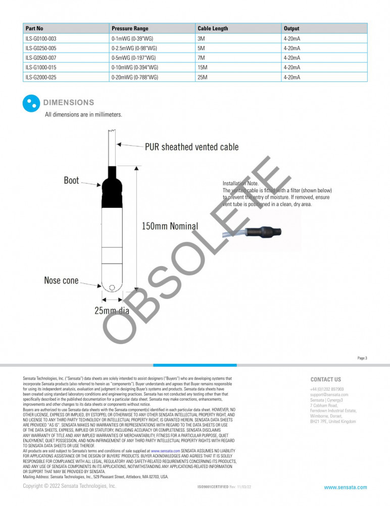 Sensata ILS series datasheet page 3