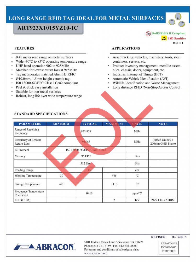 ART923X1015YZ10-IC product document page 1