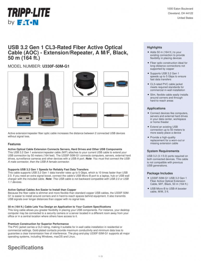 U330F-50M-G1 technical documentation page 1