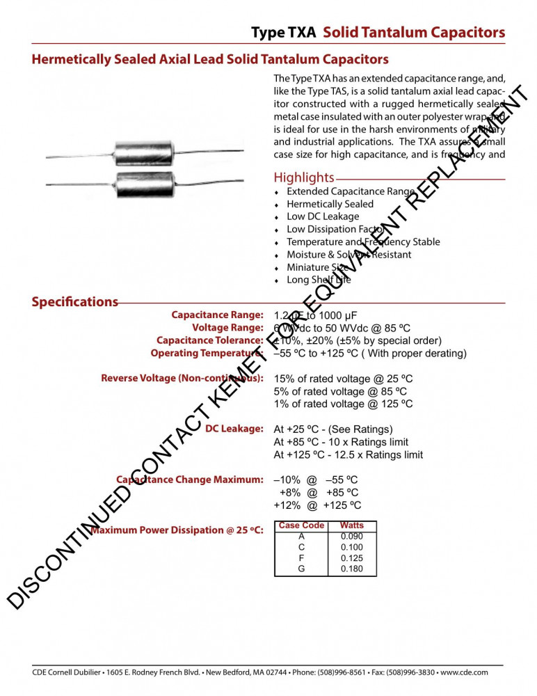 TXA datasheet page 1
