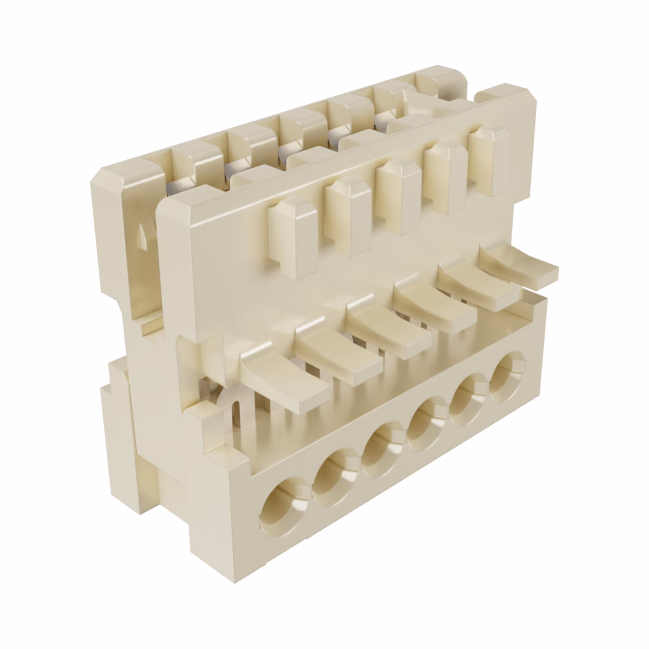 Appli-Mate RAST 2.5 Connector, 2.50mm Pitch, Female, 6 Circuits, Polarizing Rib Between 4/5, Closed Endwalls, Brown Color Stripe, Tin Plating