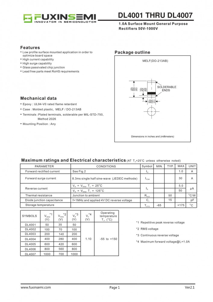 DL4007 datasheet page 1