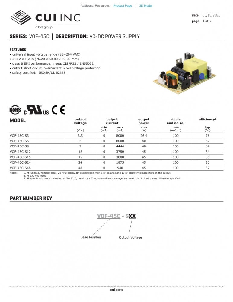 VOF-45C-S15 datasheet page 1
