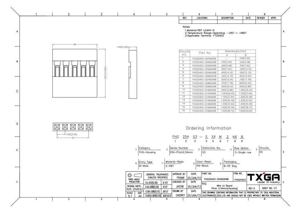 TXGA FHG25403-S02M2K6B technical document preview