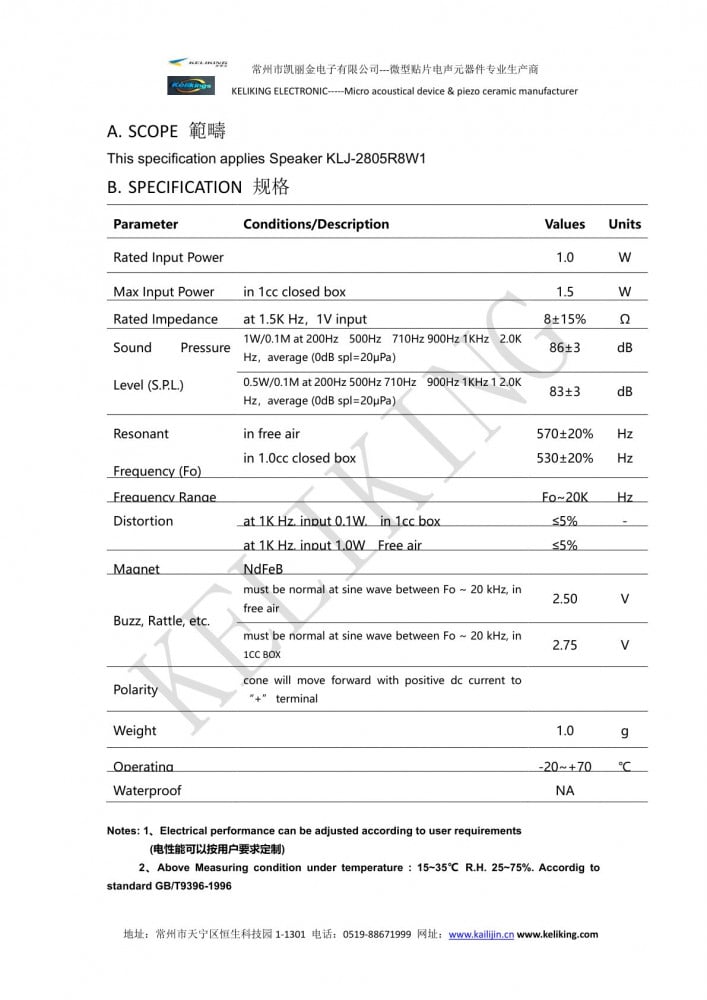 KLJ-2805R8W1 specification page 2