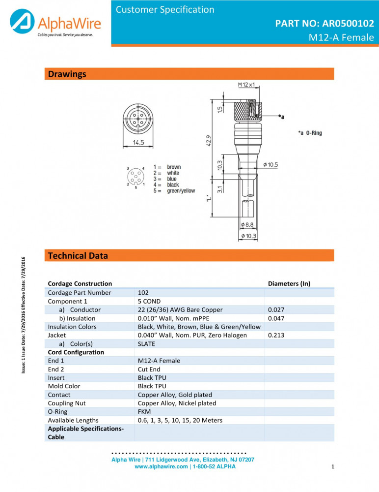 Alpha Wire AR0500102 SL358 technical drawing page 1