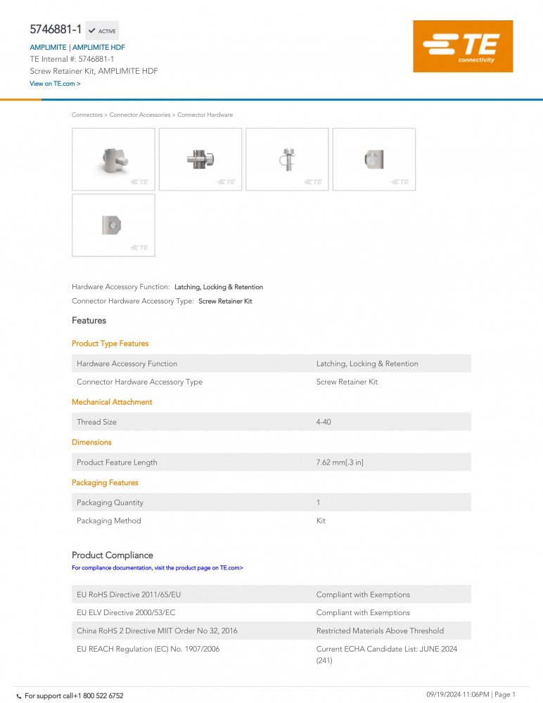 TE Connectivity 5746881-1 technical document page 1