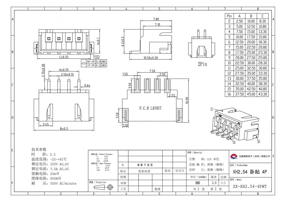Megastar ZX-XH2.54-4PWT product document