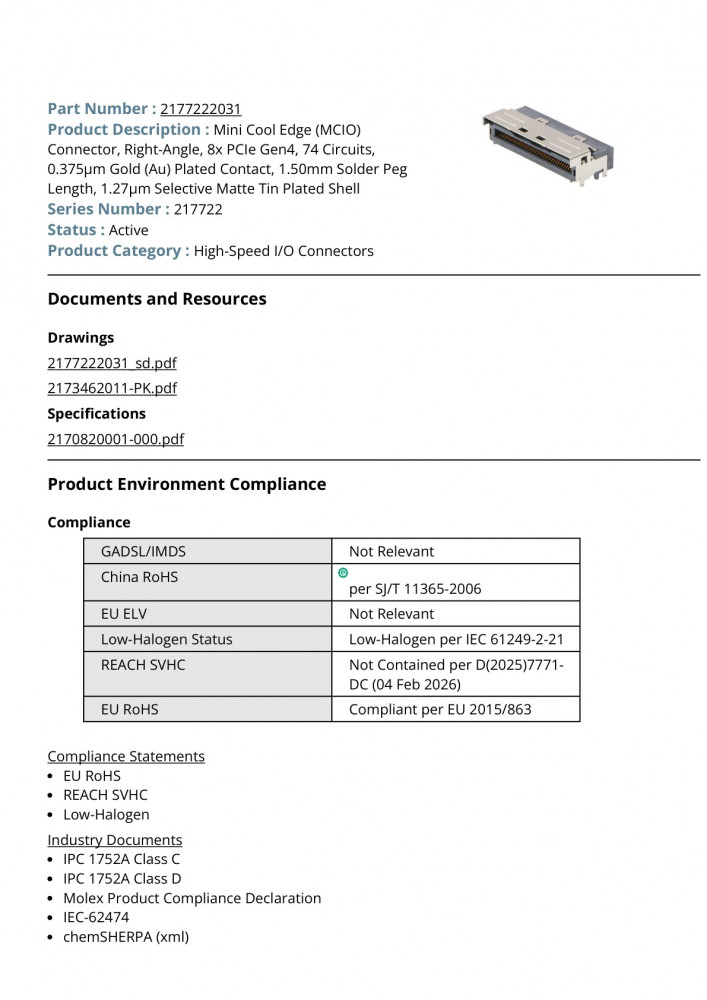 MOLEX 2177222031 technical document page 1