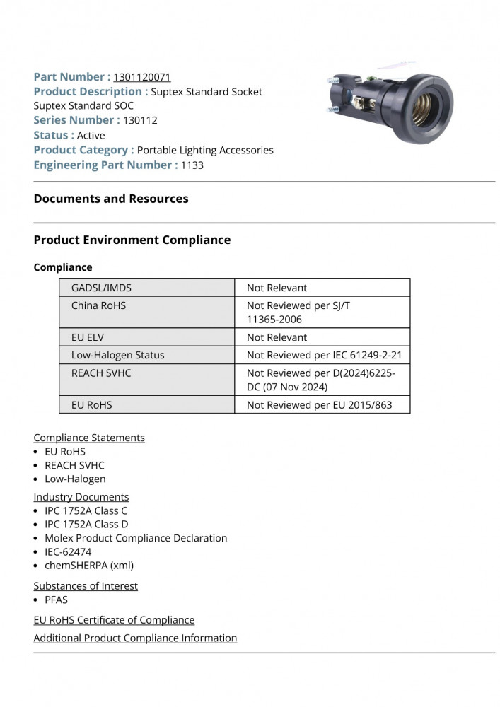 1301120071 product document image, page 1