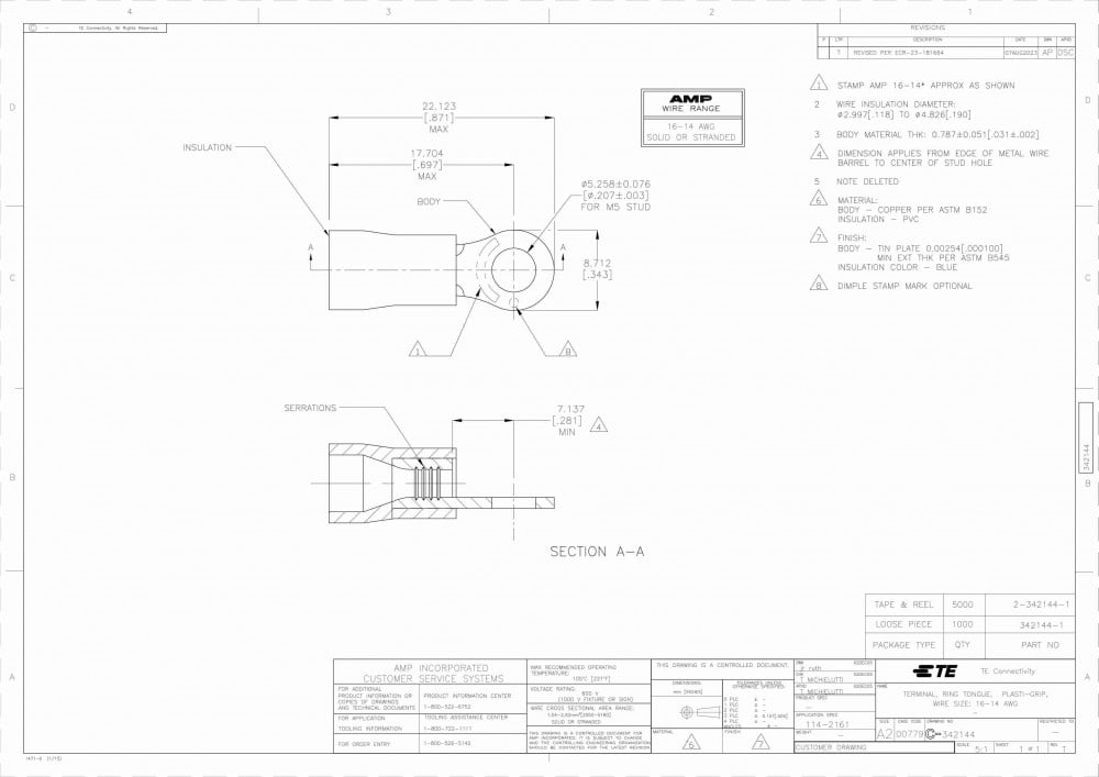 TE Connectivity 342144-1 controlled customer drawing