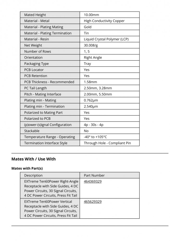 Technical document page 3 for MOLEX 464379329