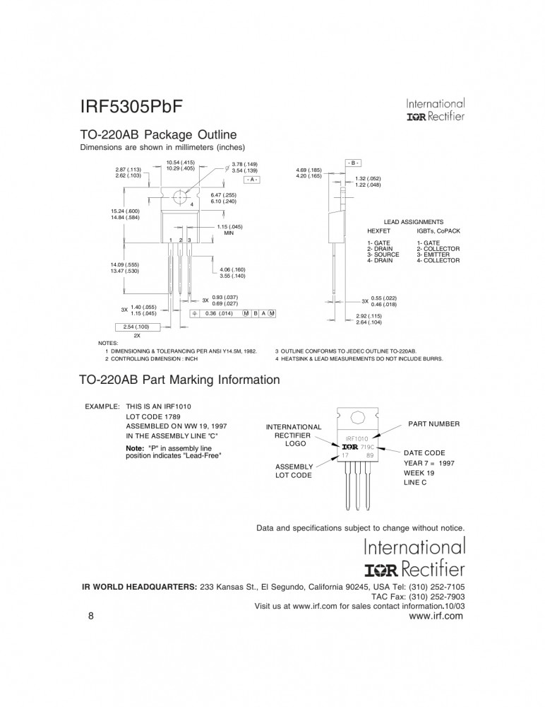 IRF5305PBF datasheet page 8