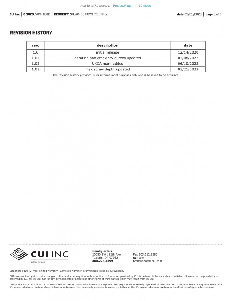 CUI VGS-100D datasheet page 6