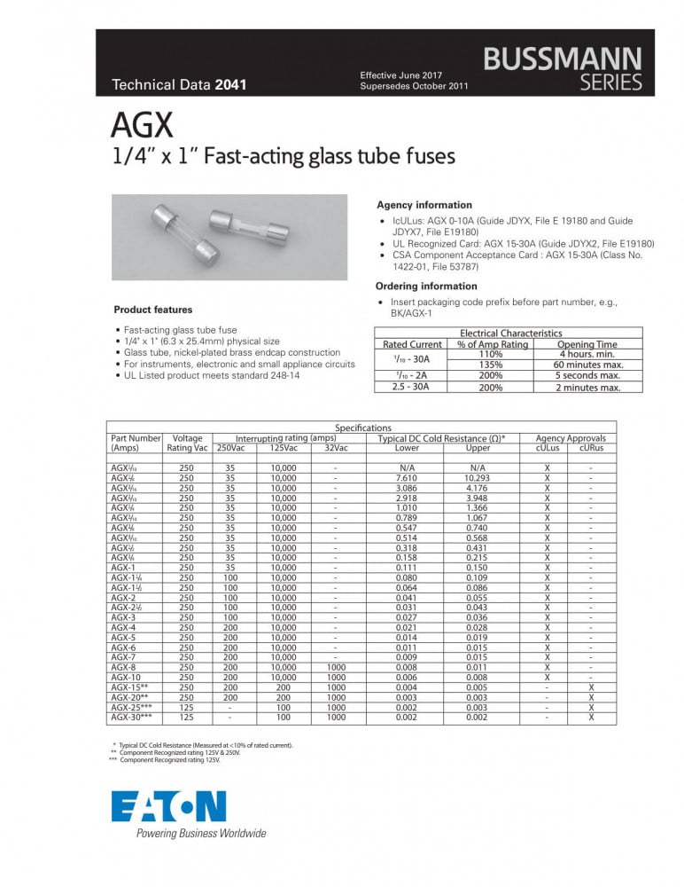 EATON AGX fuse datasheet page 1