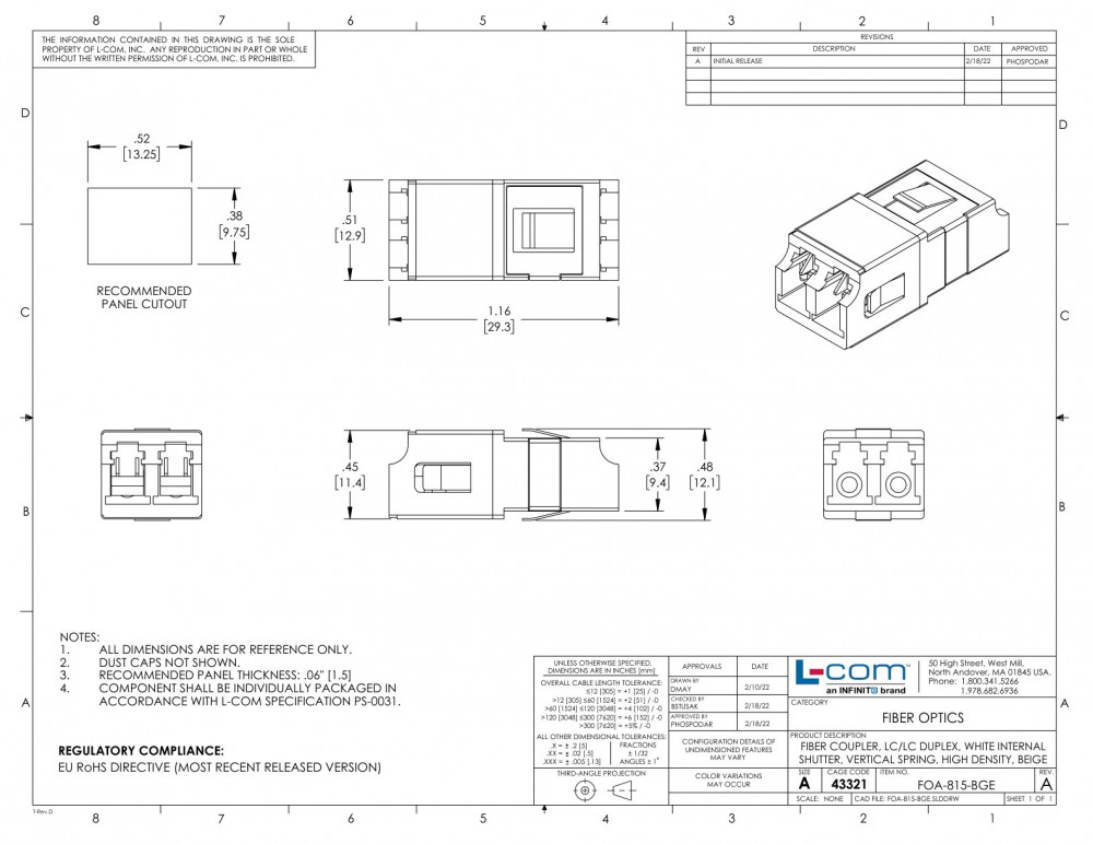 L-com FOA-815-BGE technical drawing preview