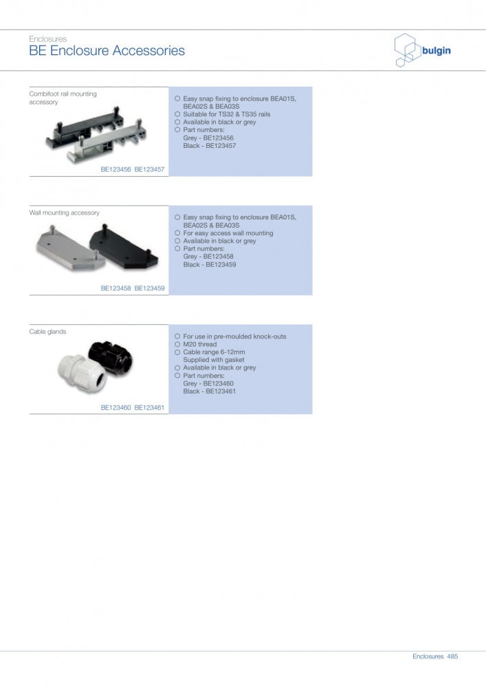 Bulgin BEA enclosure and BE123460 accessory documentation page 2