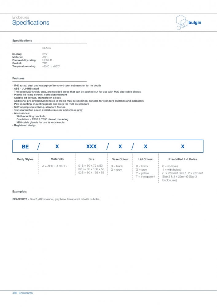 Bulgin BEA enclosure and BE123460 accessory documentation page 3