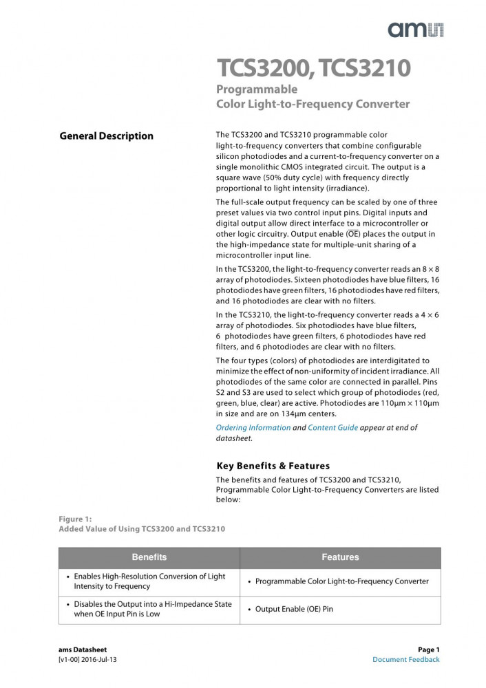 TCS3200D-TR datasheet page 1