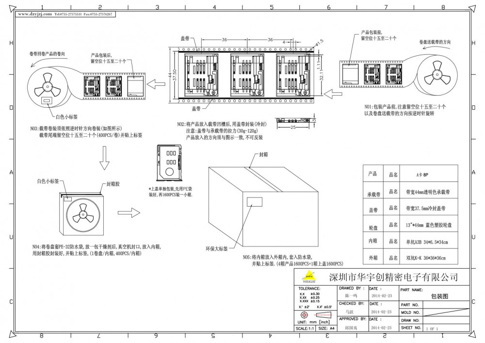HOAUC HYC27-SIM08-300 packaging drawing
