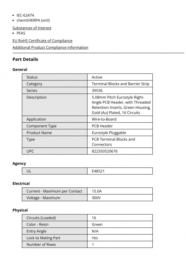 ESE Eurostyle terminal blocks product specification, page 2