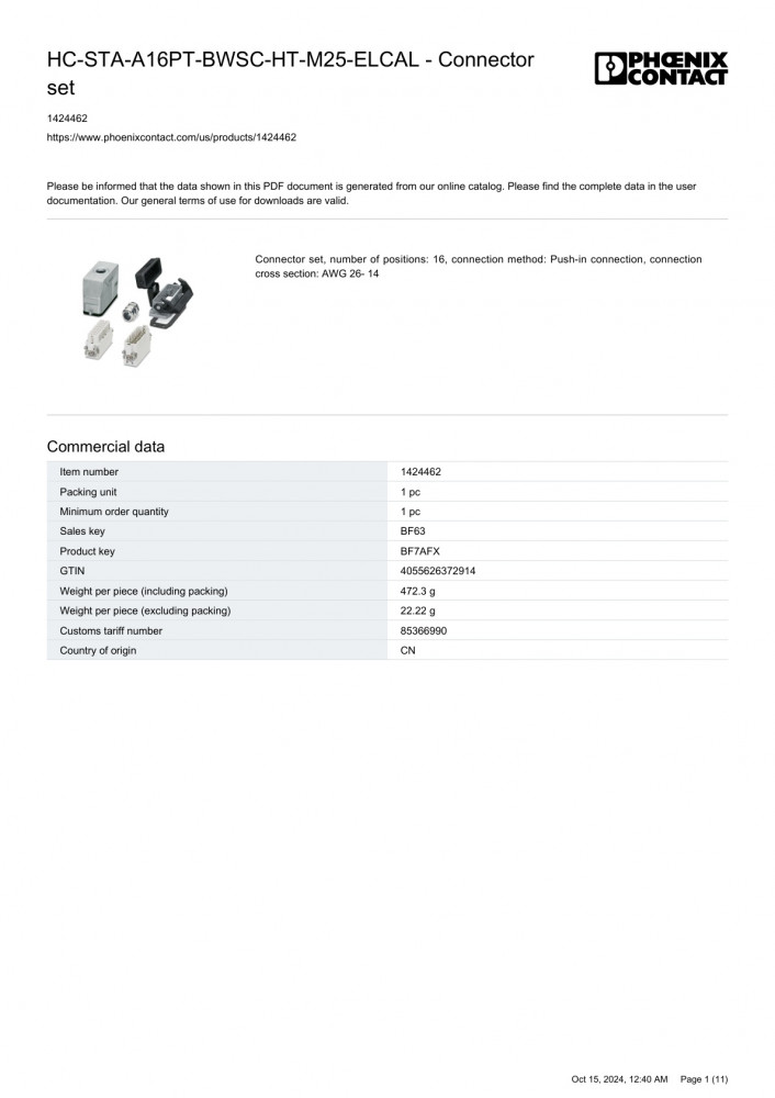Phoenix Contact 1424462 technical document page 1