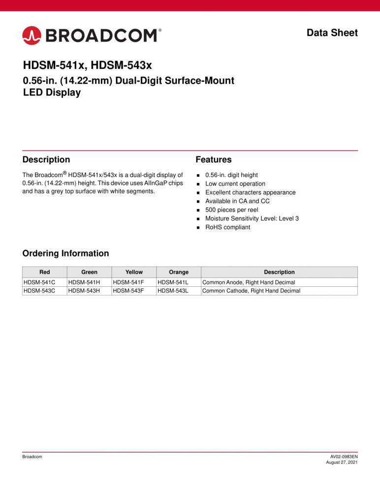 HDSM-543C datasheet page 1