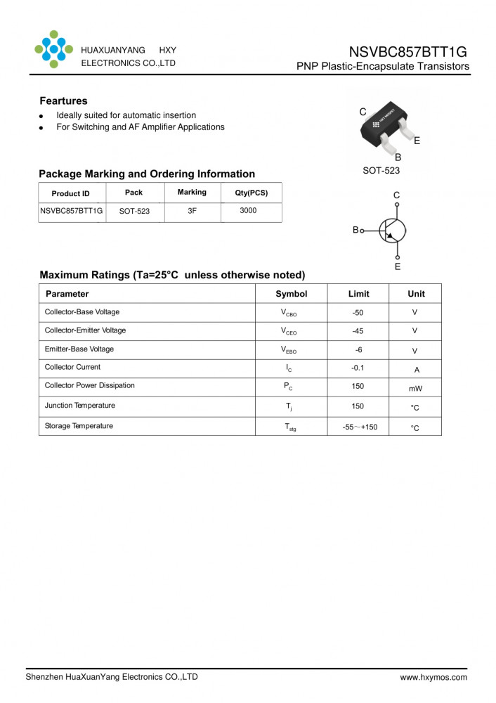 NSVBC857BTT1G-HXY datasheet page 1