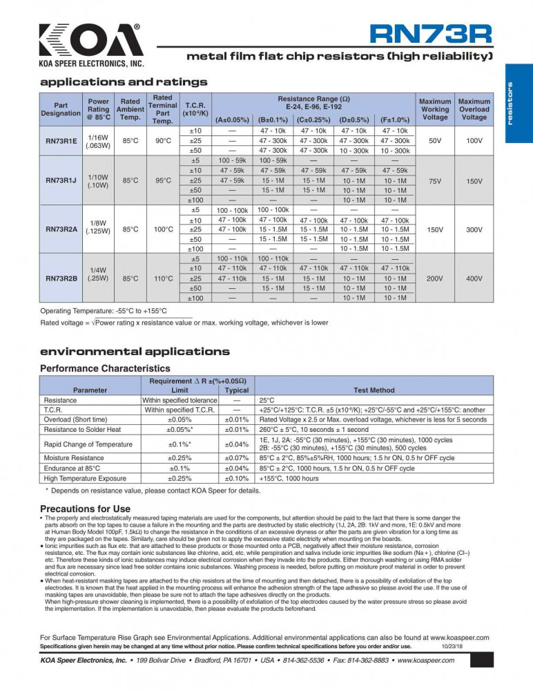KOA RN73R2A technical document page 2
