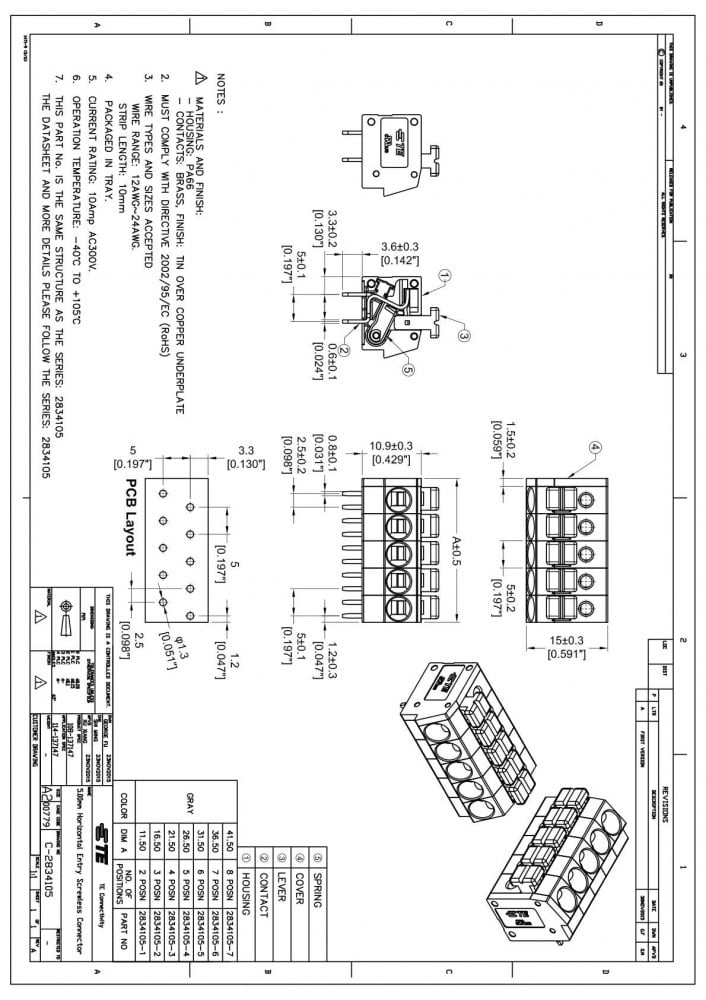 TE Connectivity 2834105-3 controlled drawing